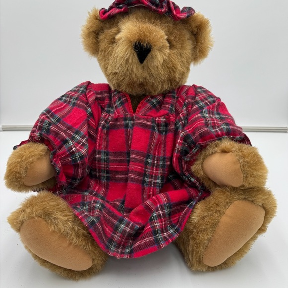 Toys | Vermont Teddy Bear Plush Red Plaid Dress Hat Stuffed Animal 14 ...